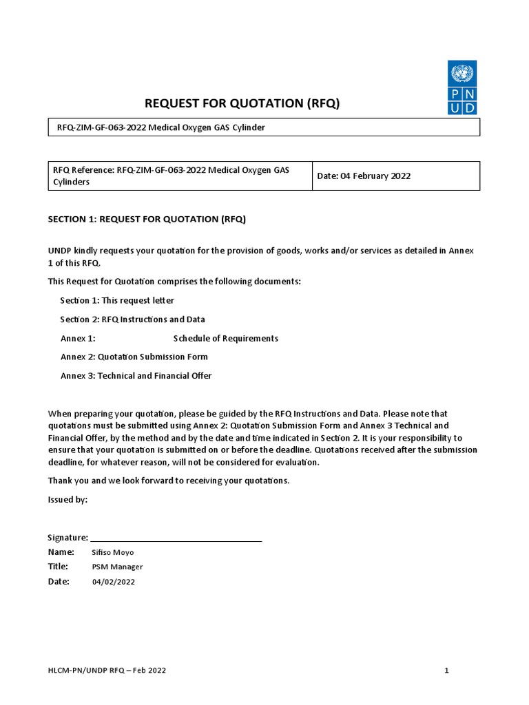 RFQ-ZIM-GF-063-2020 Medical GAS Cylinder | PDF | Joint Venture | Valve