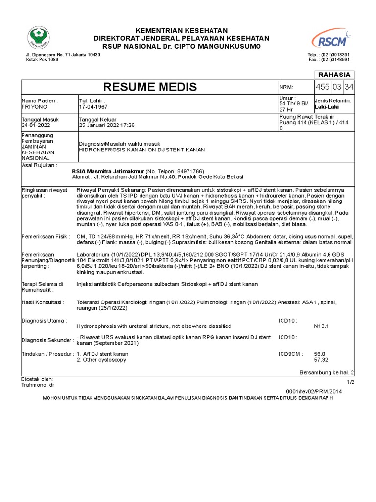 RESUME MEDIS PASIEN PRIYONO | PDF
