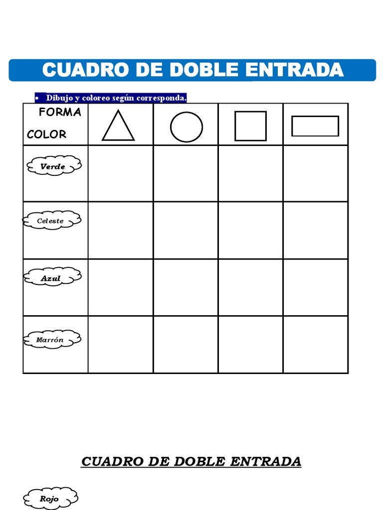 Cuadro de Doble Entrada para Ninos de Cinco Anos | PDF