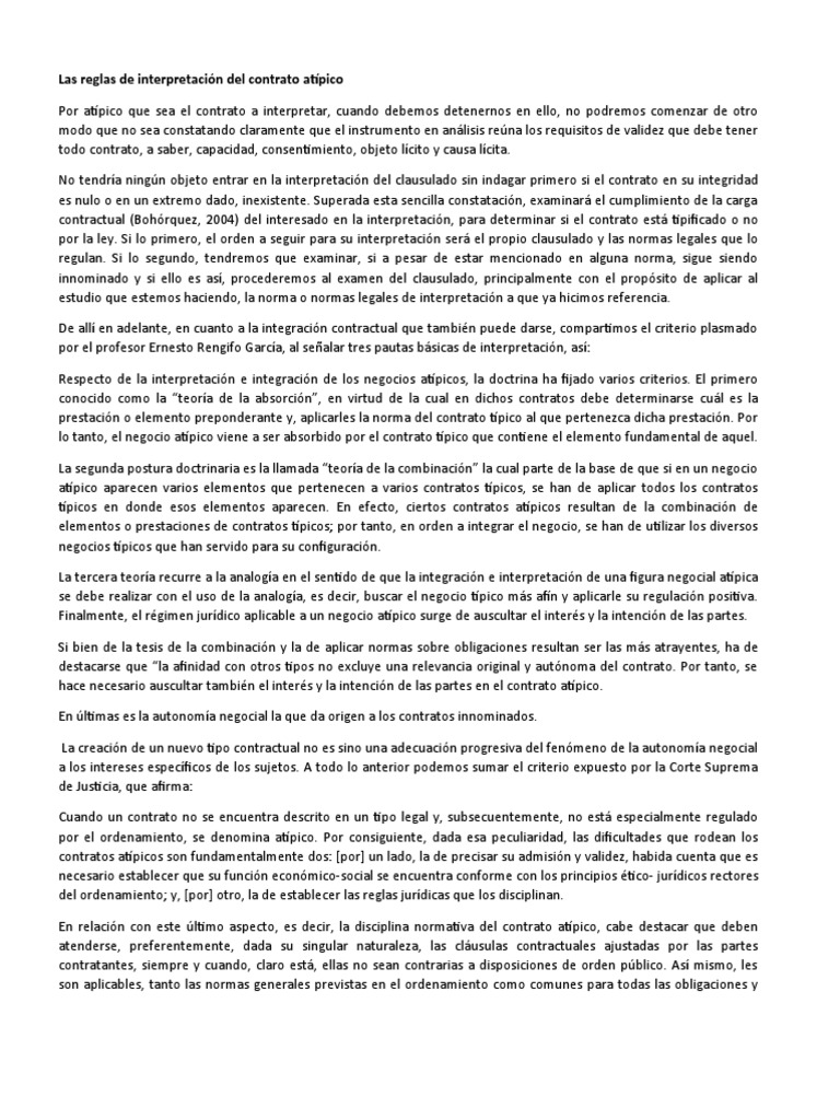 Las Reglas de Interpretación Del Contrato Atípico | PDF | Justicia ...