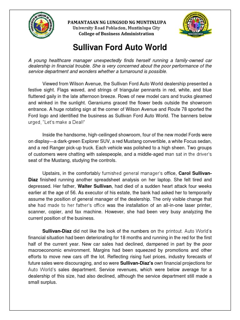 Case Study 1 - Sullivan Ford Auto World | PDF | Car Dealership ...