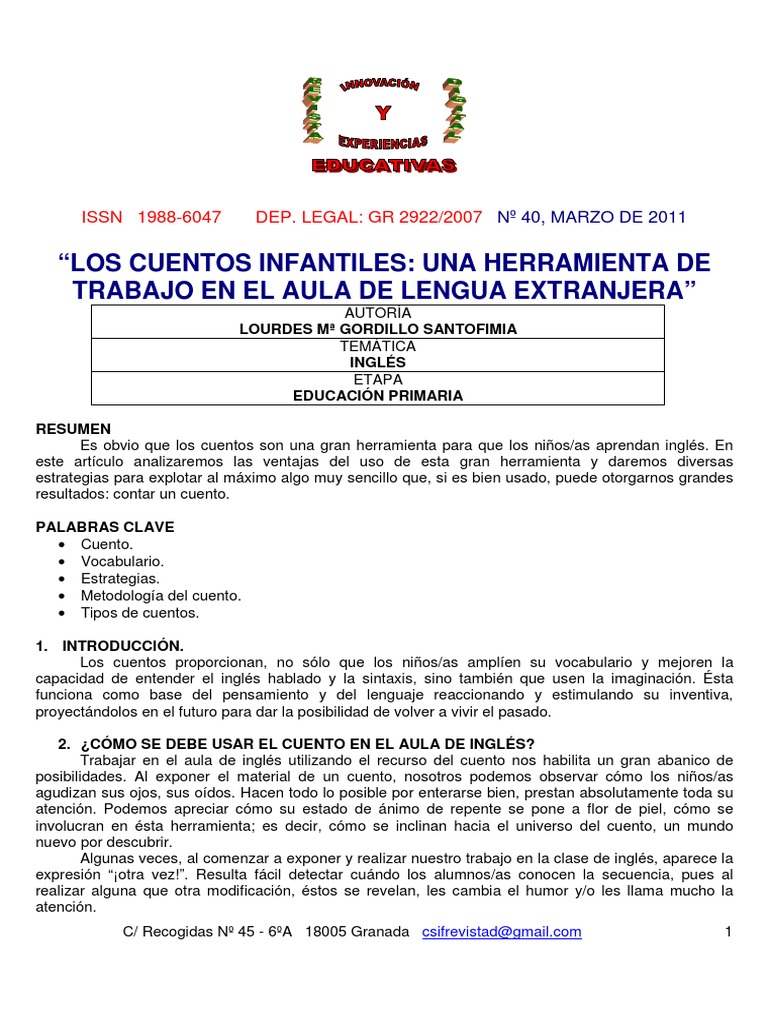 Los Cuentos Infantiles Pdf Cuentos Aprendizaje