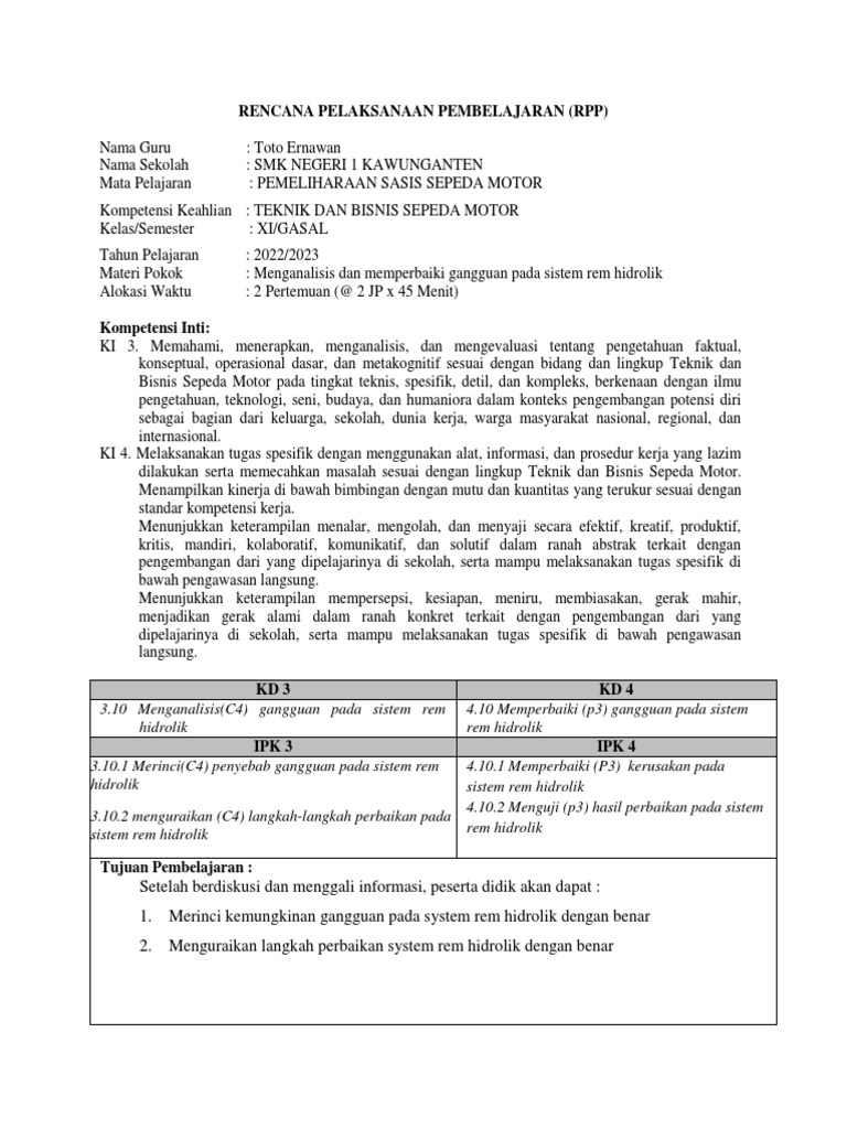 RPP PSSM Rem Hidrolik Toto Rev | PDF