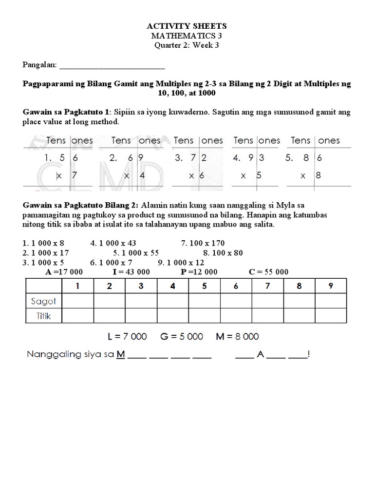 MATHEMATICS 3 Activity Sheet Q2 W3 | PDF