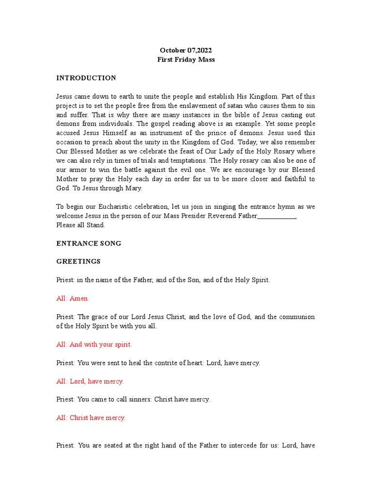 October 07, 2022 First Friday Mass | PDF