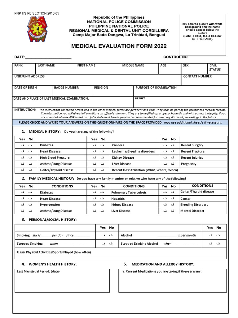 PNP Medical Evaluation Form 2022 | PDF | Obesity | Body Mass Index