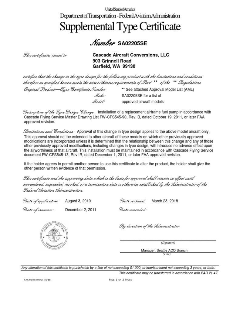 SA02205SE STC Airframe Pump | PDF