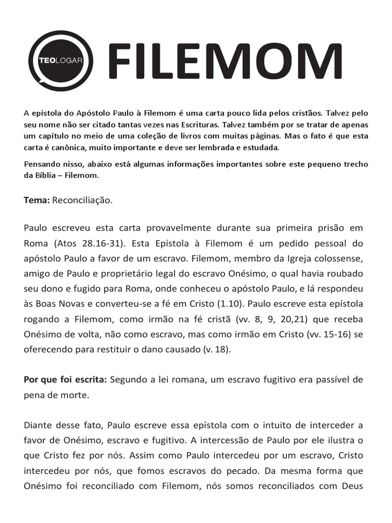 FILEMOM | PDF | Apóstolo Paulo | Epístola a Filemon
