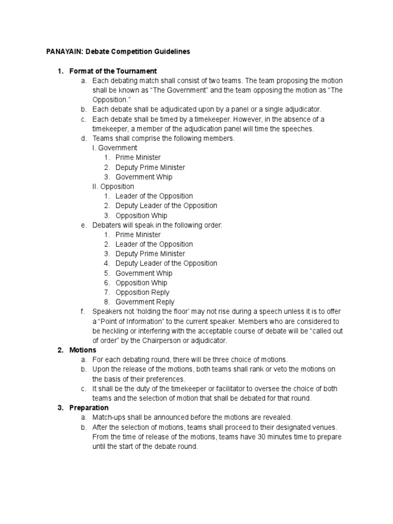 PANAYAIN - Debate Competition Guidelines | PDF | Public Sphere | Government