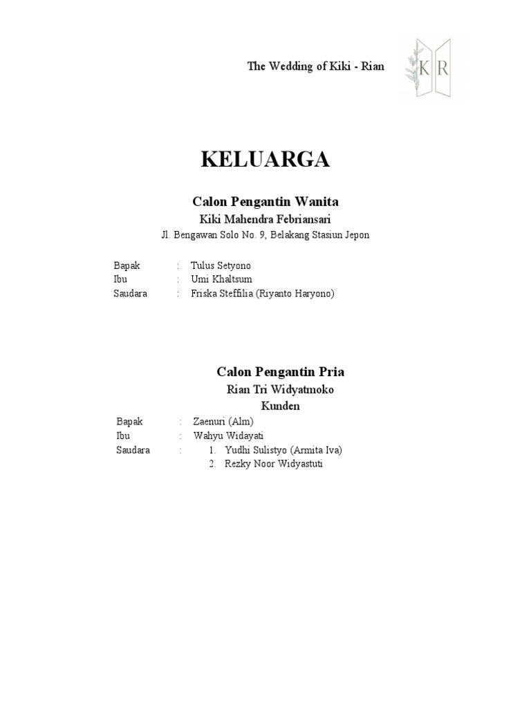 Susunan Acara Kiki Rian | PDF