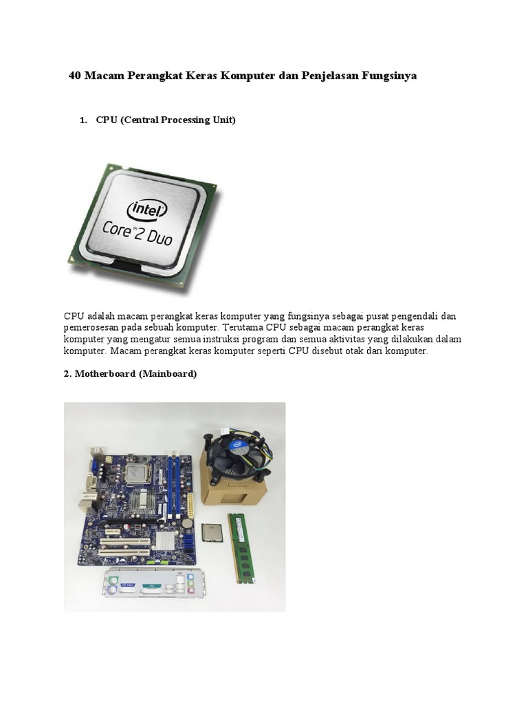 40 Macam Perangkat Keras Komputer Dan Penjelasan Fungsinya | PDF