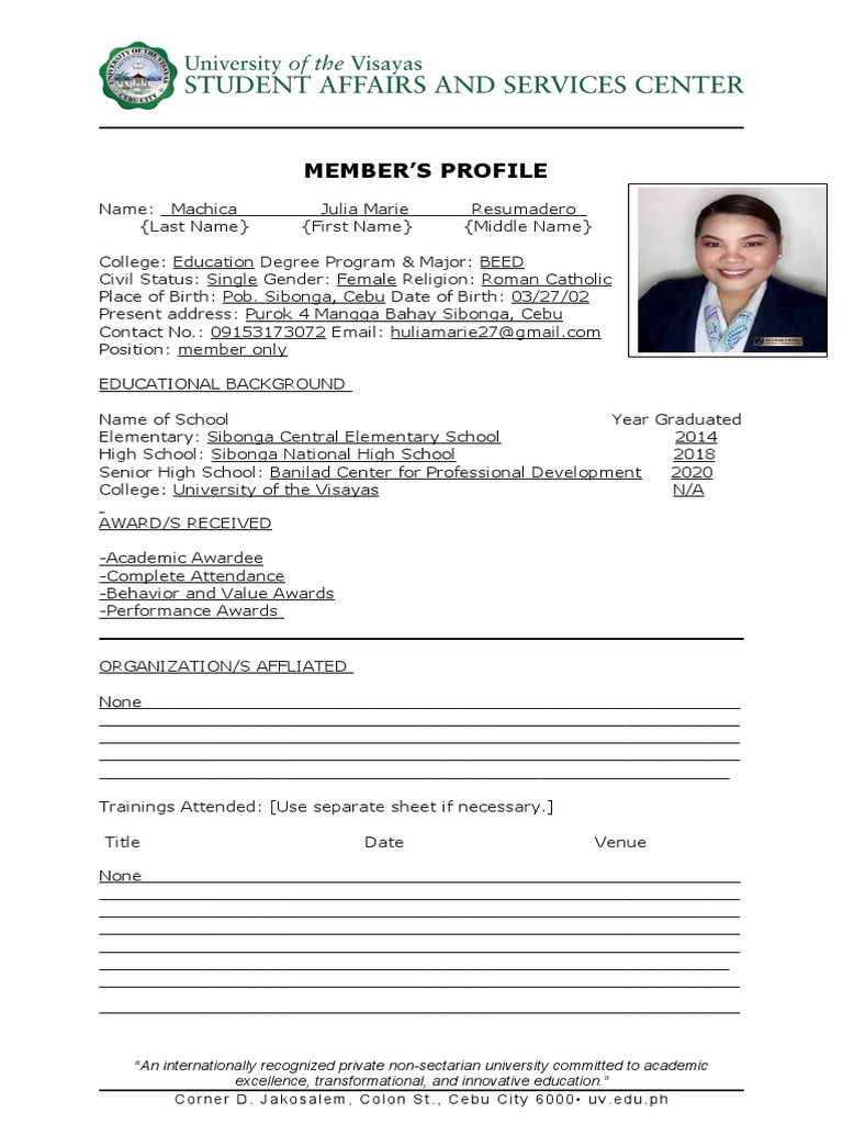 VECED Organization Application Form - MACHICA, JULIA MARIE R. BEED-2 | PDF | Privacy | Information