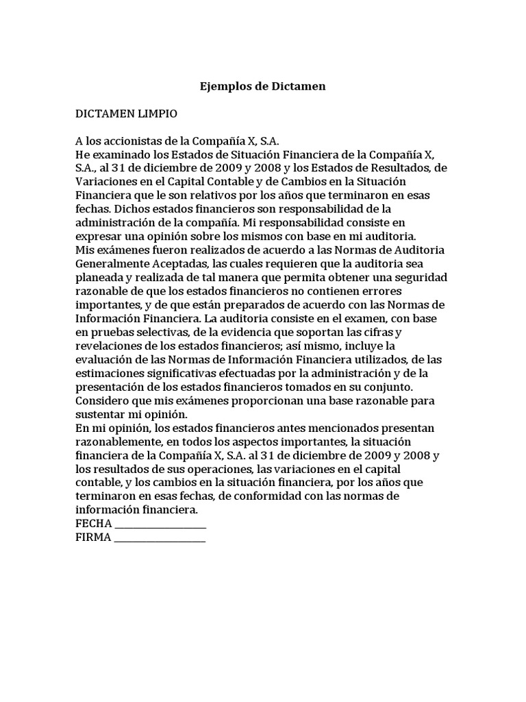 Ejemplos de Dictamen | PDF | Auditoría | Estado financiero