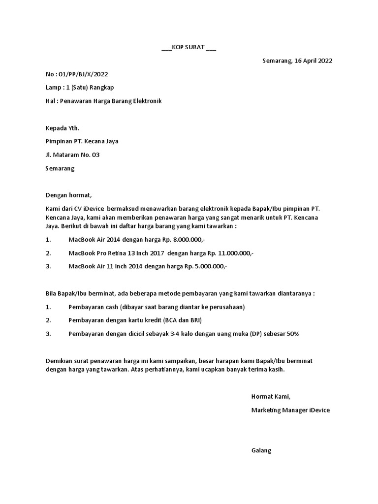 Surat Penawaran Barang | PDF