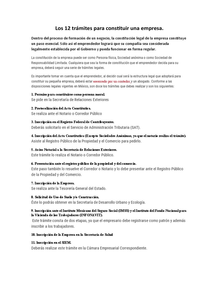 12 Pasos para Constituir Una Empresa | PDF | Business | México