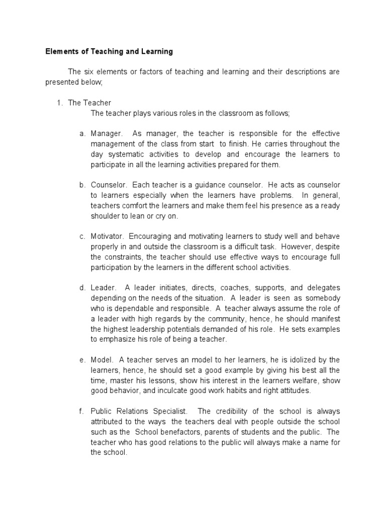 Elements of Teaching and Learning | PDF