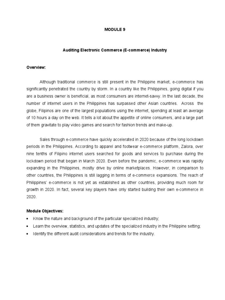 Module 9 Electronic Commerce E Commerce Industry Pdf E Commerce Financial Audit