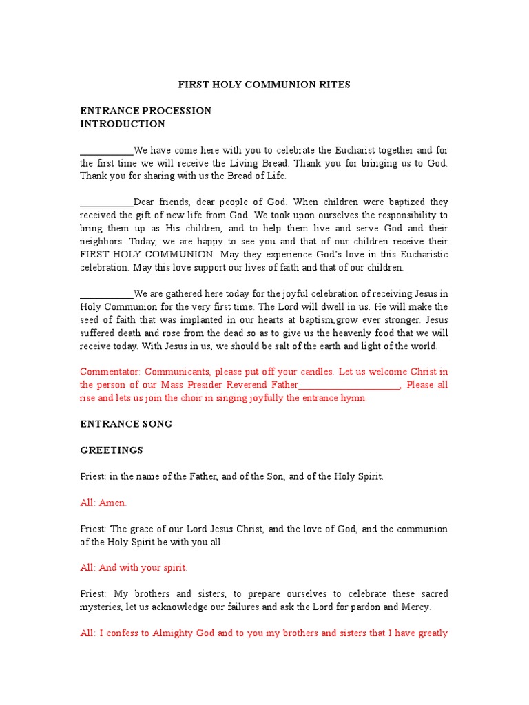 First Holy Communion Ceremony Guide | PDF | Eucharist | Mass (Liturgy)
