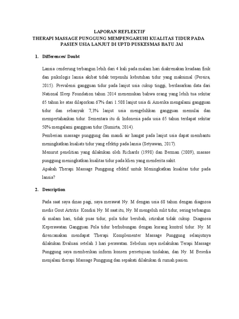 Efek Massage Punggung pada Tidur Lansia | PDF | Pengembangan Diri | Kesehatan Holistik