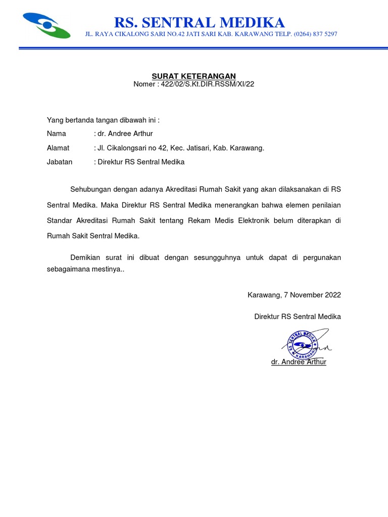 Surat Ket TDD Emr Akreditasi | PDF