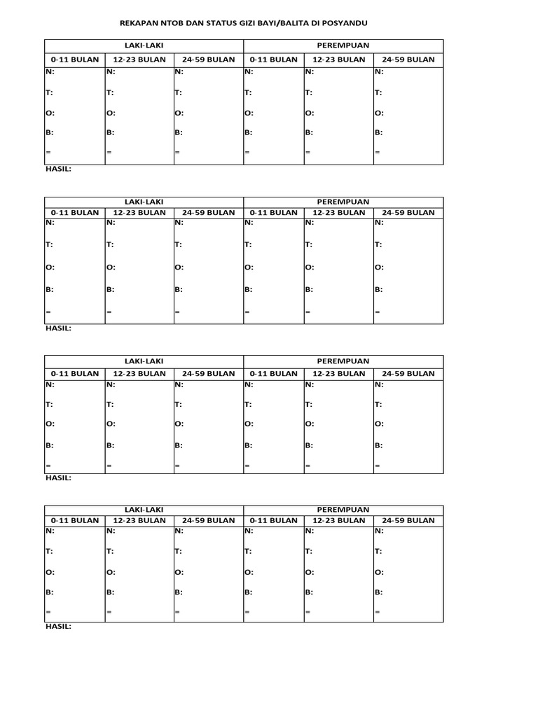 Form Rekapan Ntob Dan Status Gizi | PDF