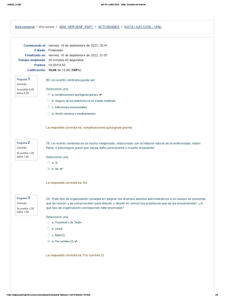 NOTA I (LECCION - 10%) - Revisión Del Intento | PDF | Planificación ...