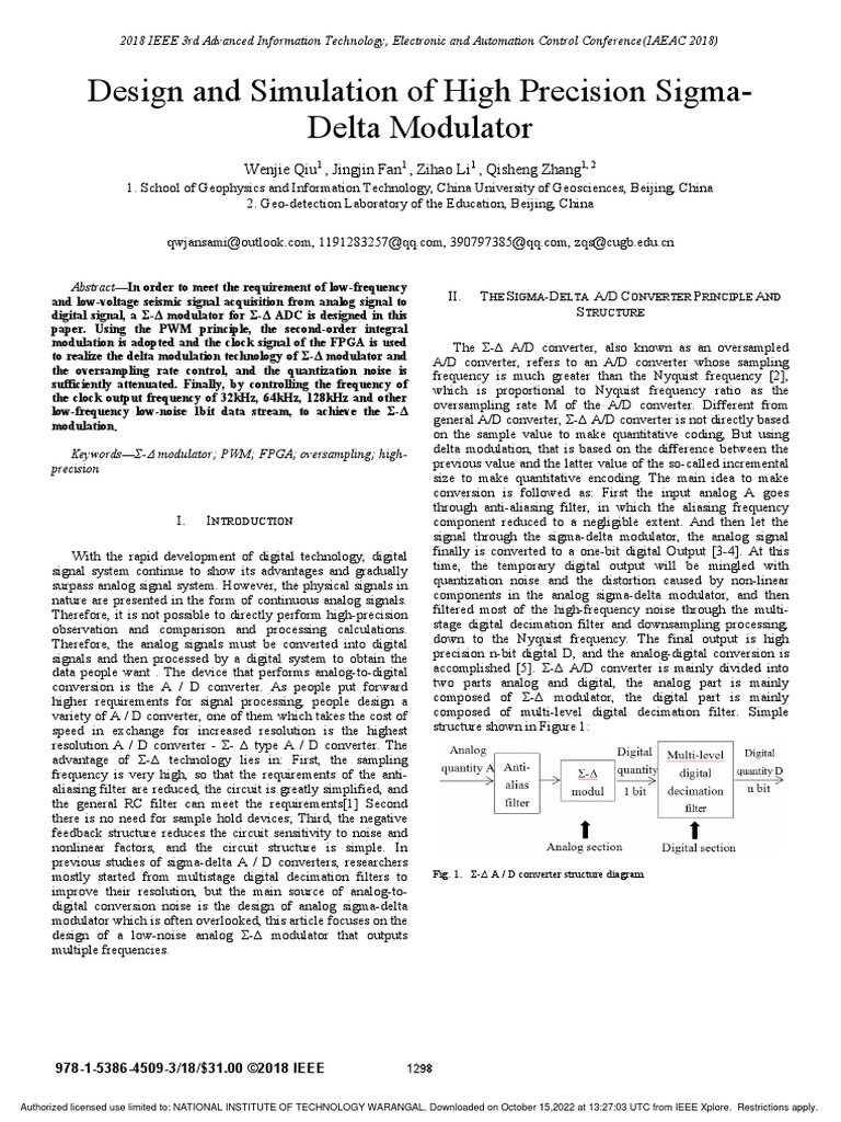 Design And Simulation Of High Precision Sigma Delta Modulator Pdf 