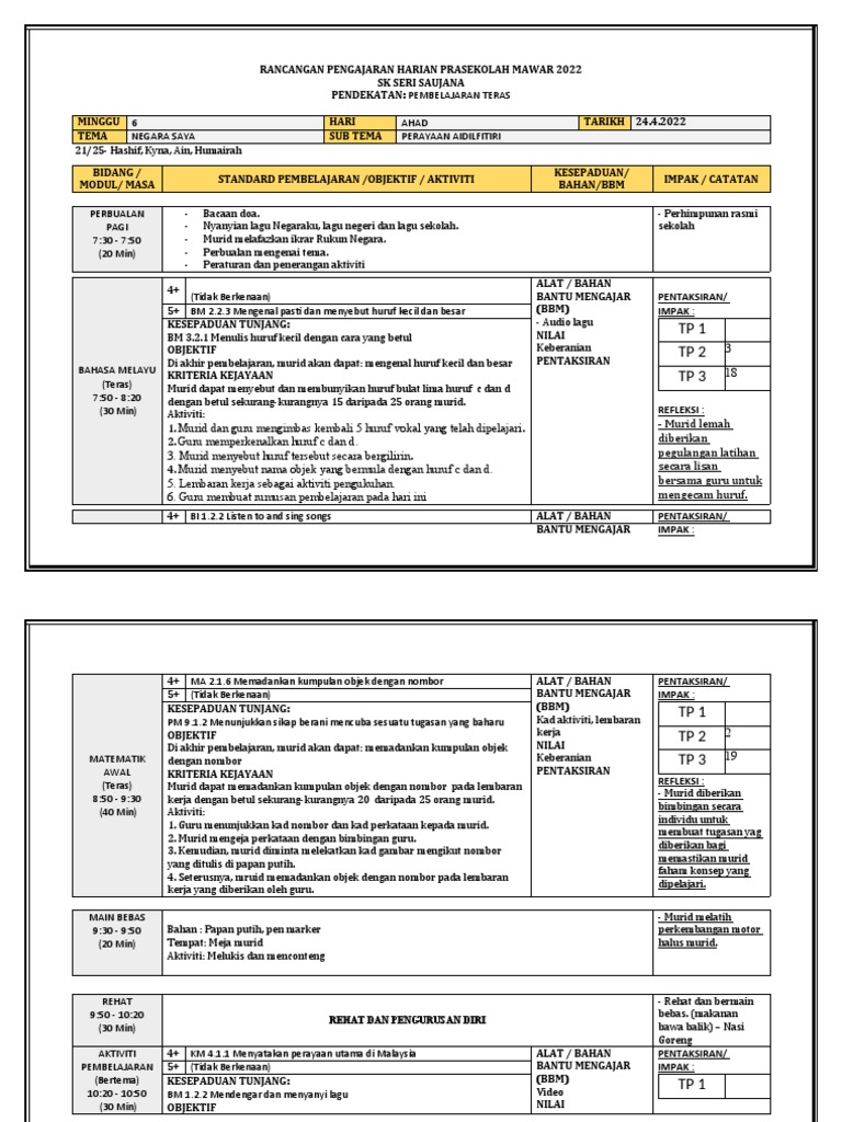 e-RPH Prasekolah 2022 M6 | PDF