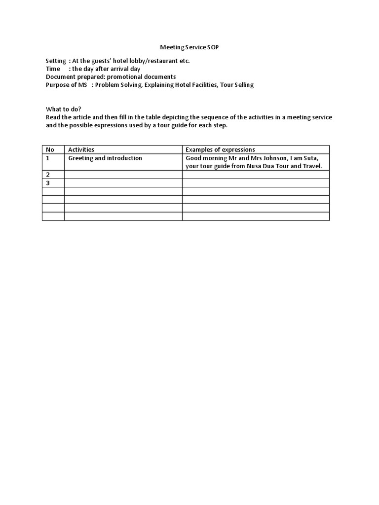 Meeting Service SOP | PDF | Career & Growth | Art