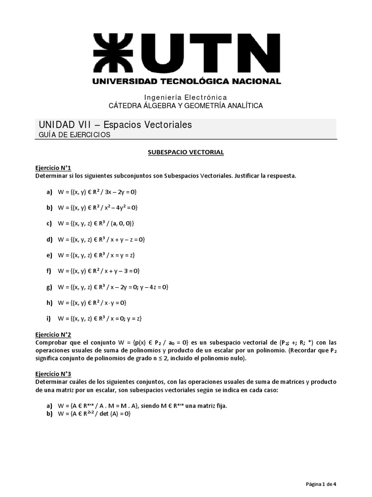 Tp Nº7 Espacios Vectoriales Pdf Espacio Vectorial Matriz