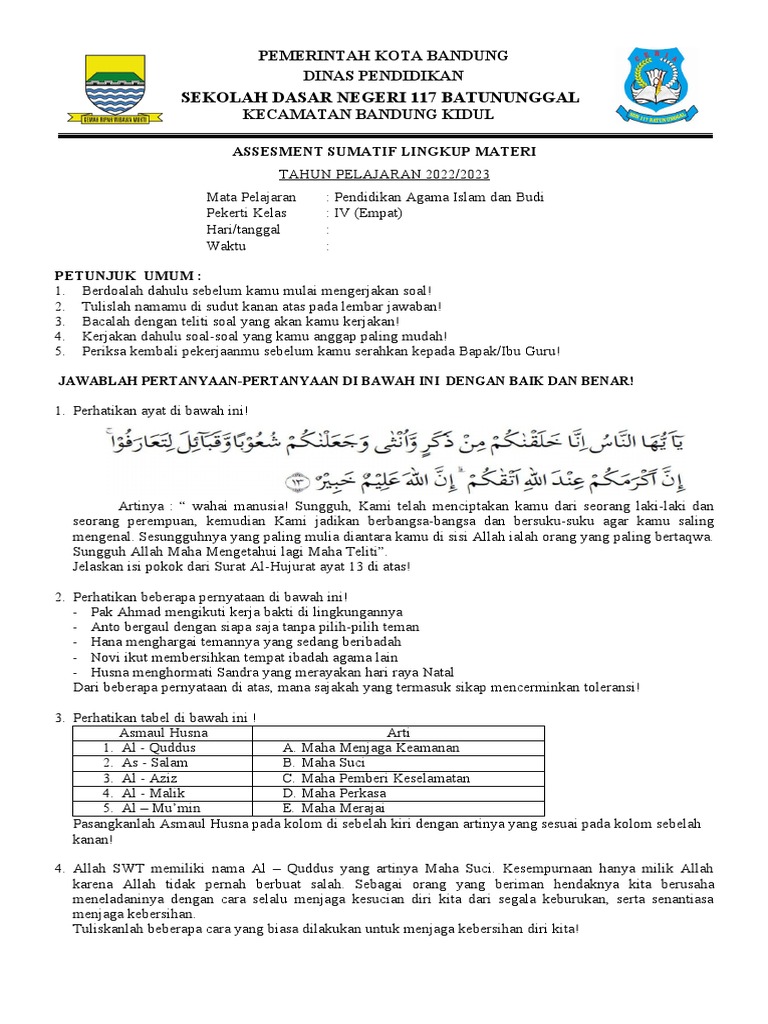 Soal Asesmen Sumatif Kelas 4 Mapel Ppkn Pdf - EmriDev