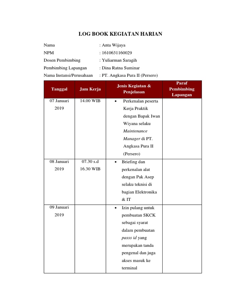 Log Book Kegiatan Harian | PDF