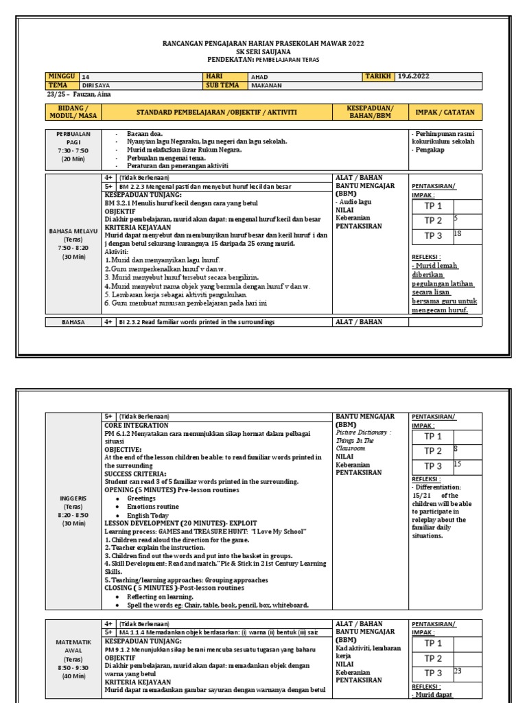 e-RPH Prasekolah 2022 M14 | PDF