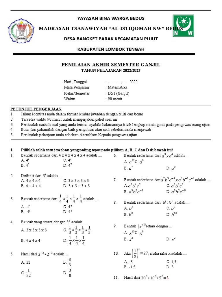 Soal PAS KELAS 9 GANJIL | PDF