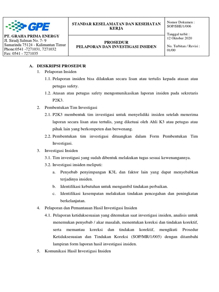 Prosedur Pelaporan Dan Investigasi Insiden | PDF