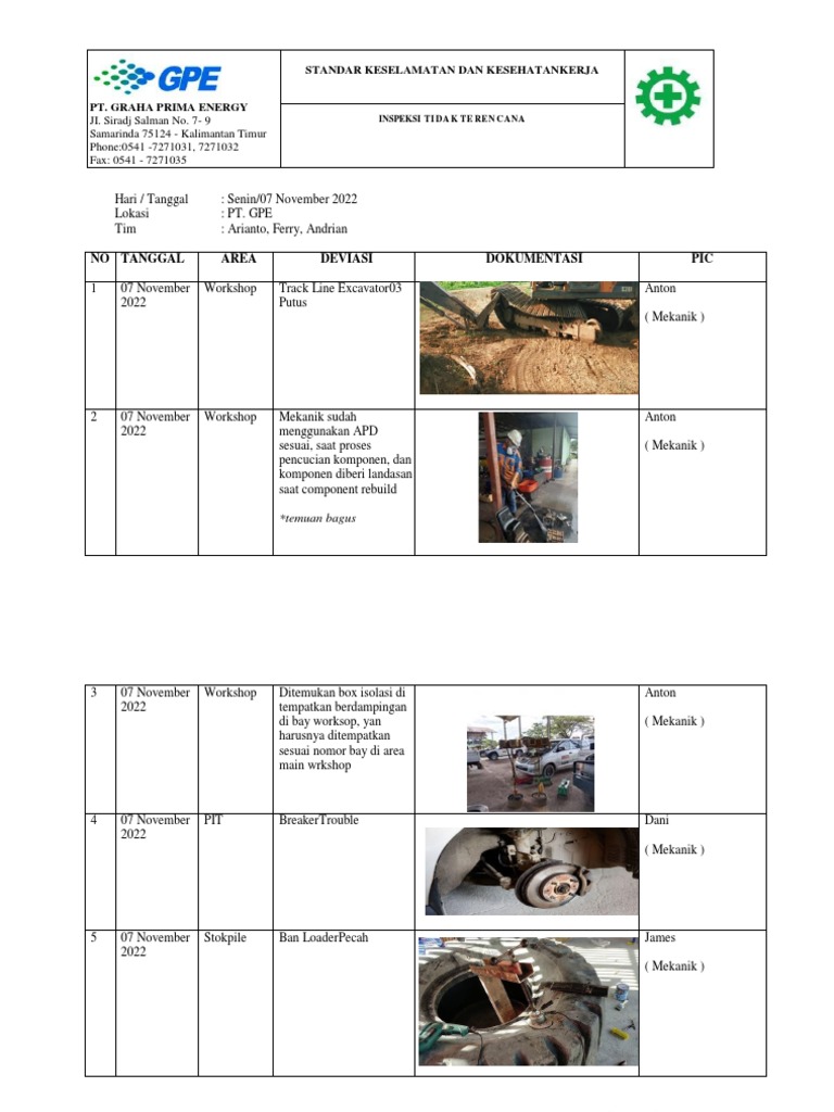 03.2. Laporan Inspeksi Tidak Terencana | PDF