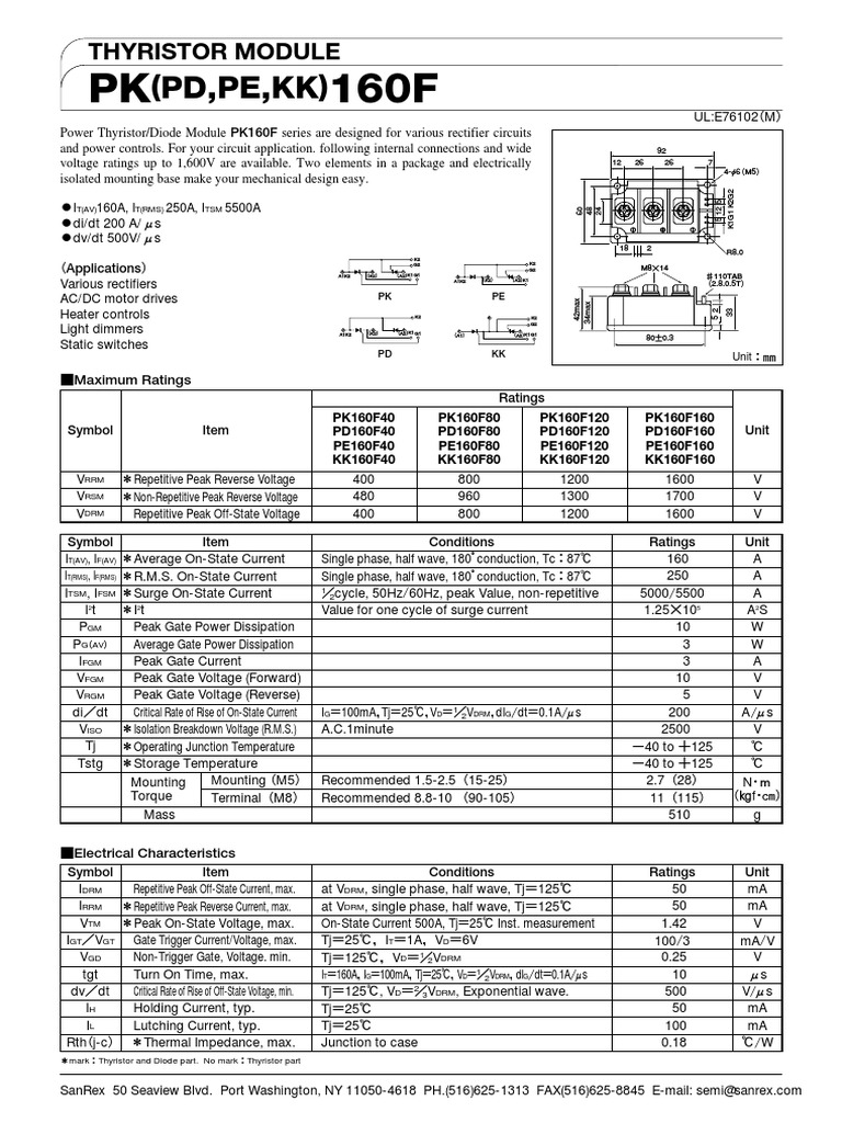 Power Thyristor/Diode Module PK160F Series: Designed for Various ...