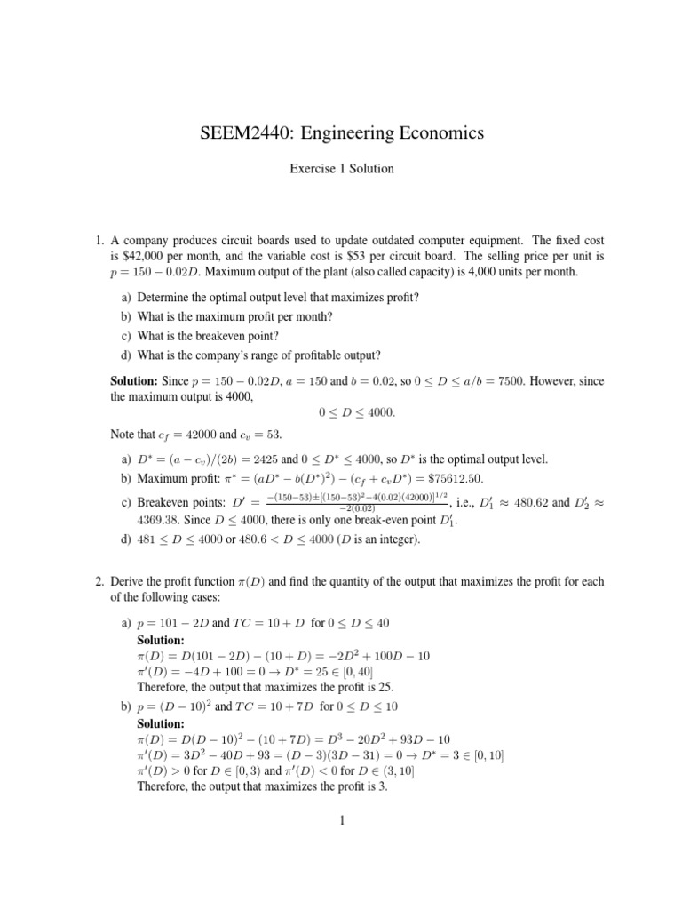 Exercise 1 - Solution | PDF | Production And Manufacturing | Economies
