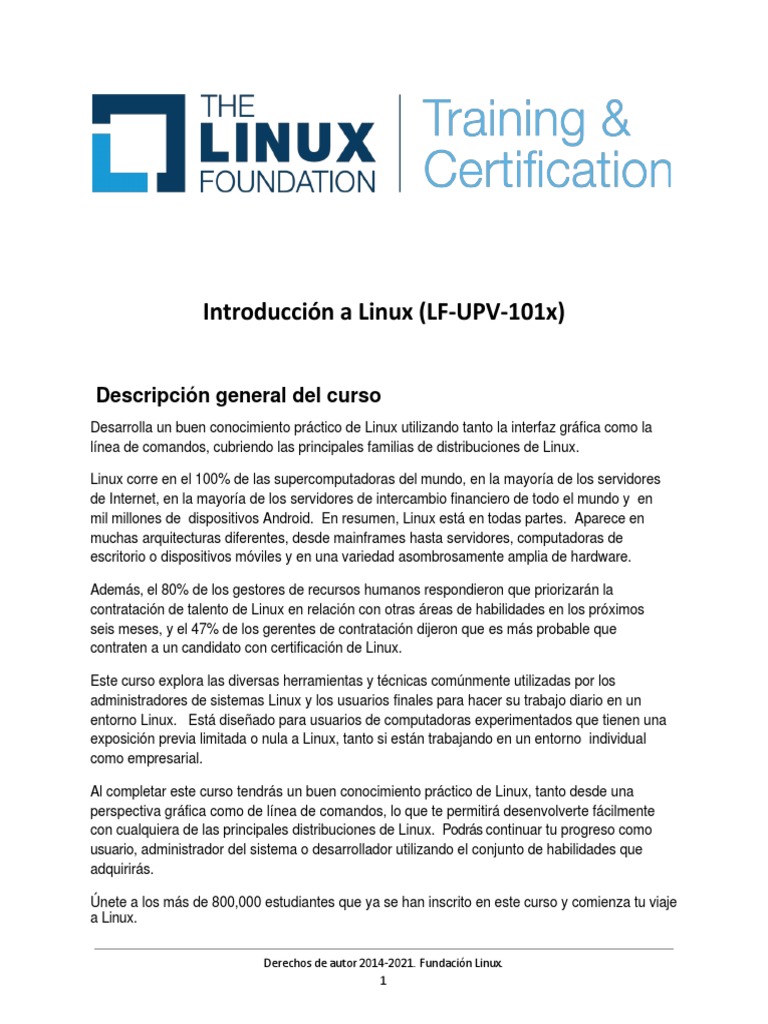 Introducción a Linux LF-UPV-101x | PDF | Distribución de Linux | Prueba (evaluación)