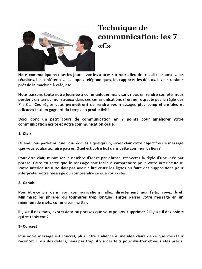 Technique de Communication Les 7 C | PDF
