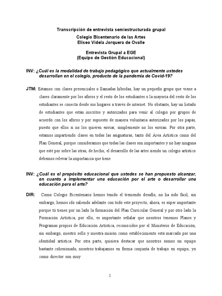 Ejemplo de Transcripción de Entrevistas | PDF | Plan de estudios ...
