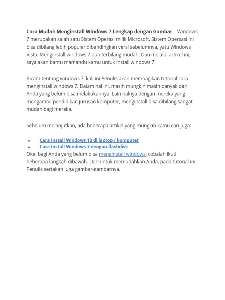 Cara Mudah Menginstall Windows 7 Lengkap Dengan Gambar Iya | PDF