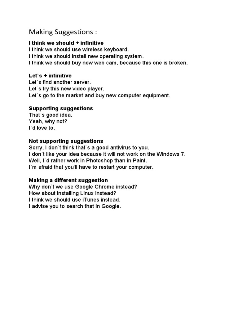 Making Suggestions | PDF | Games & Activities