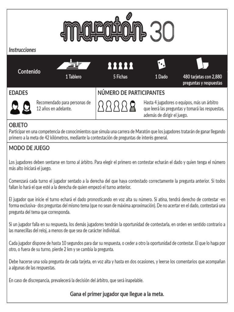 Instrucciones para jugar el Juego de la Maratón: un concurso de preguntas y respuestas sobre ...