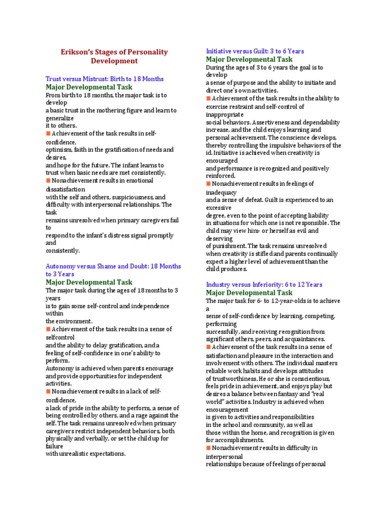 Erikson's Stages of Personality | PDF | Self Esteem | Self-Management