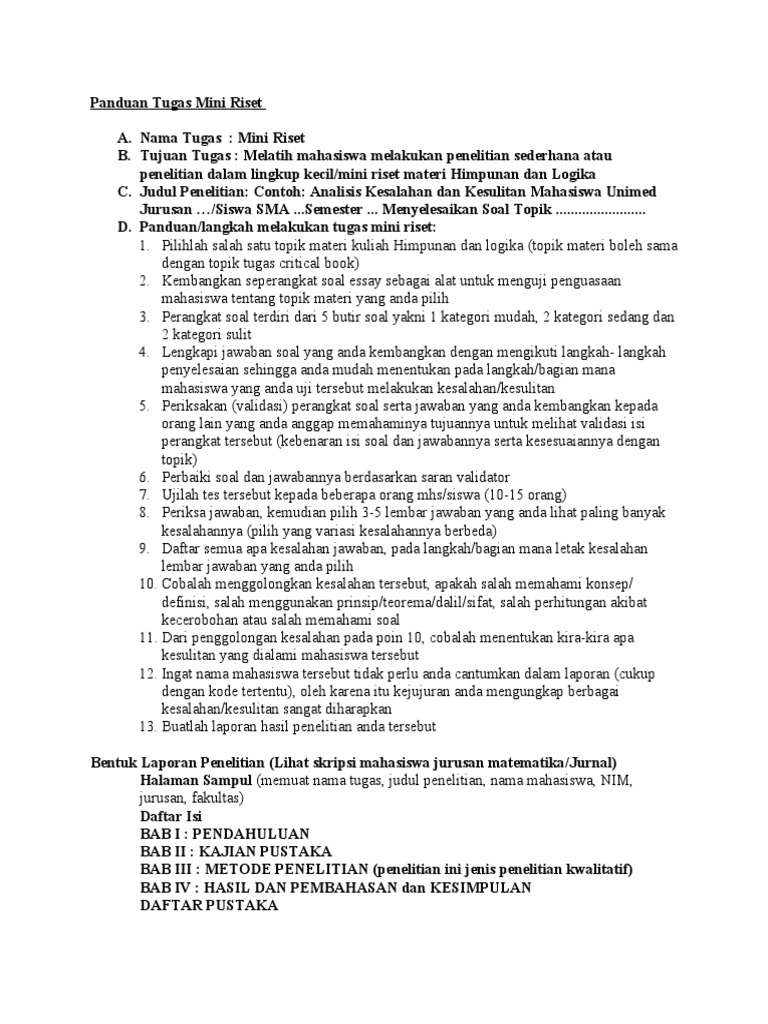 Panduan Tugas Mini Riset | PDF
