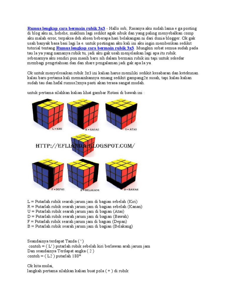Rumus Lengkap Cara Bermain Rubik 3x3 | PDF