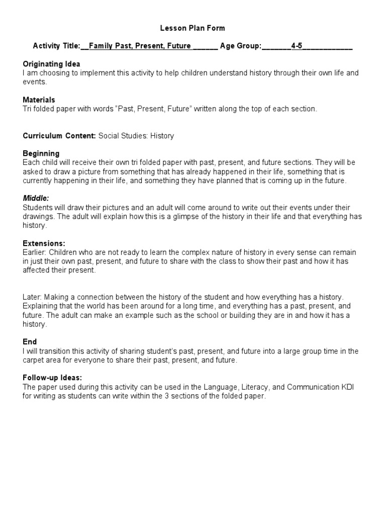Lesson Plan Family Past Present Future | PDF | Wellness | Science ...