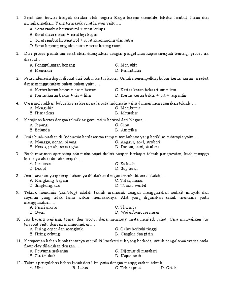 Ujian Semester 2 Prakarya Kls 9 TH 2021 | PDF