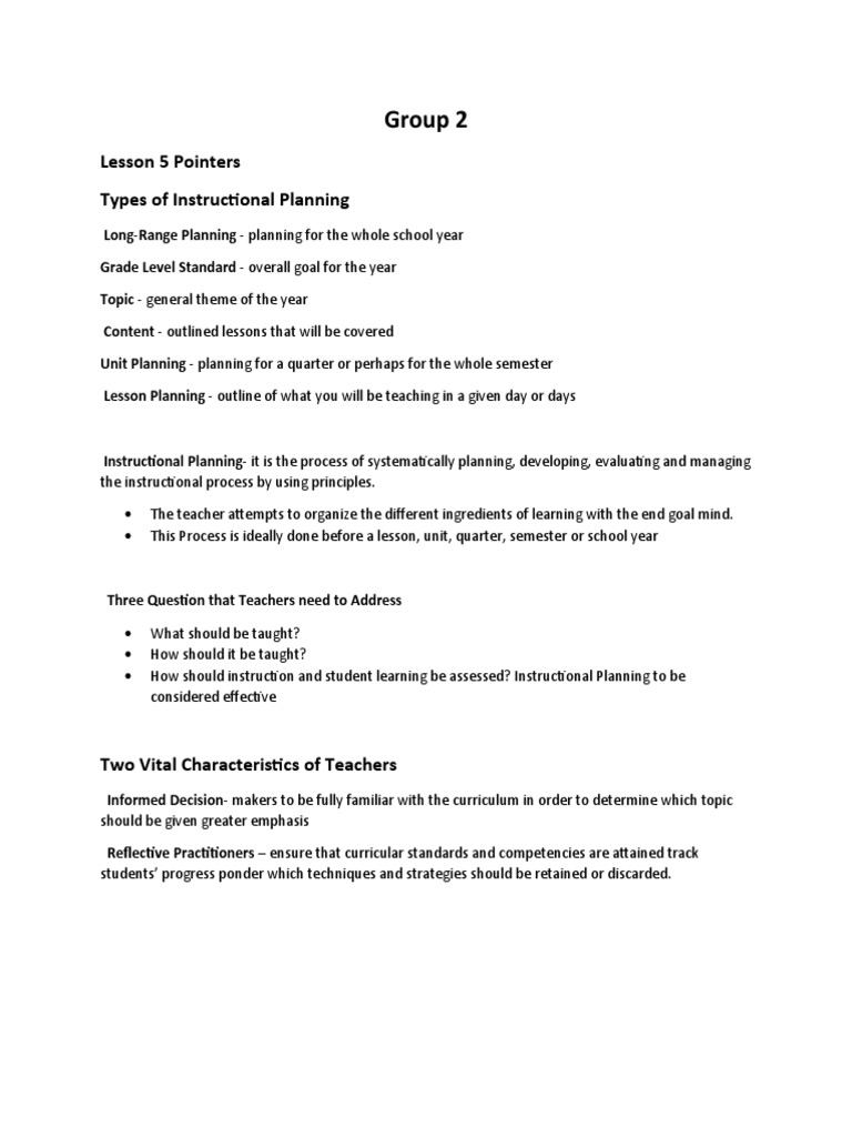 Group 2 Key Pointers | PDF | Lesson Plan | Teaching Method